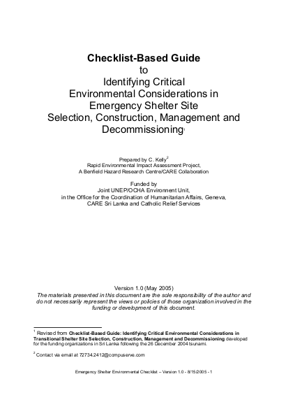 Checklist-Based Guide to Identifying Critical Environmental ...