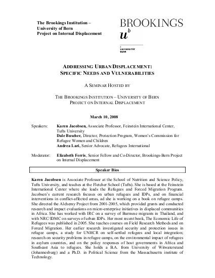 Addressing Urban Displacement: Specific Needs and Vulnerabiliites | ALNAP