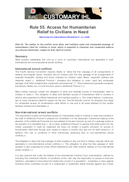 Rule 55. Access for Humanitarian Relief to Civilians in Need | ALNAP