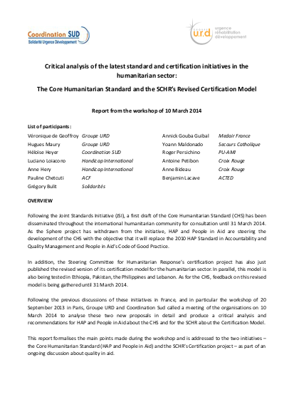 Critical analysis of the latest standard and certification initiatives ...