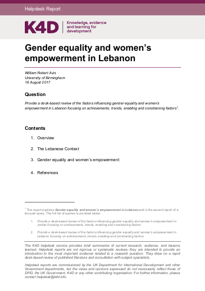 Gender Equality and Women’s Empowerment in Lebanon | ALNAP