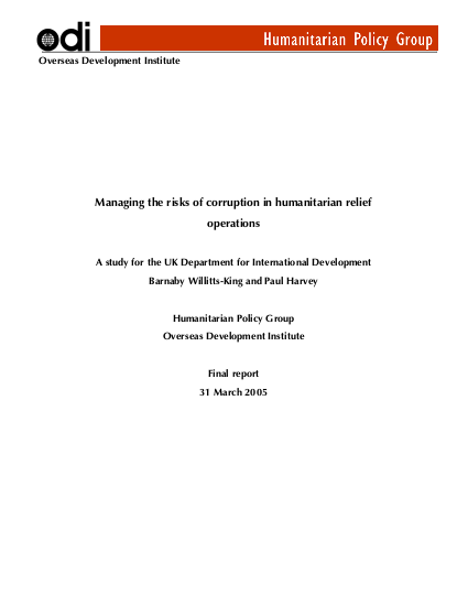 Managing the Risks of Corruption in Humanitarian Relief Operations | ALNAP
