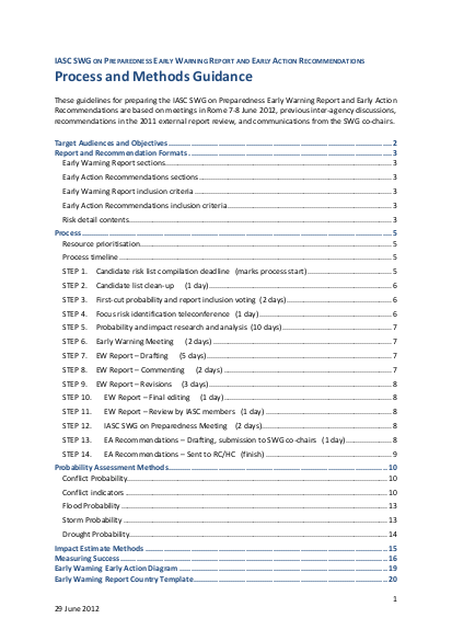IAWG SWG on Preparedness Early Warning Report and Early Action ...