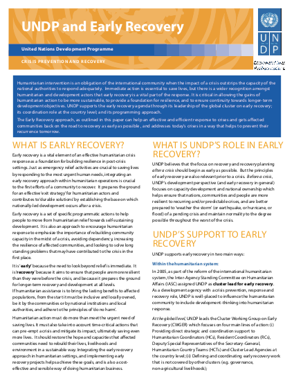 UNDP and Early Recovery | ALNAP