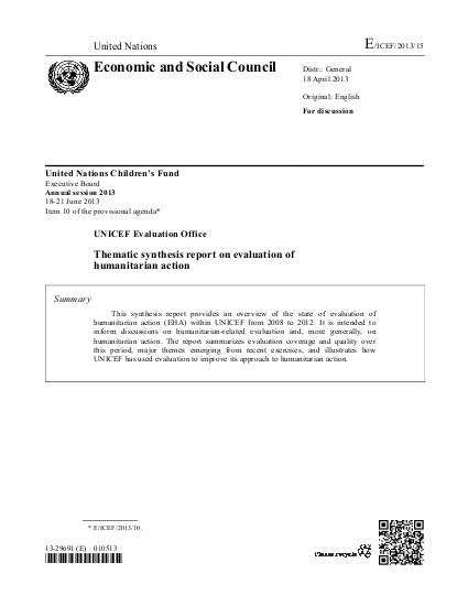 Thematic Synthesis Report on Evaluation of Humanitarian Action | ALNAP