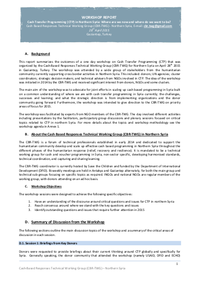 Cash Transfer Programming (CTP) in Northern Syria: Where are we now and ...