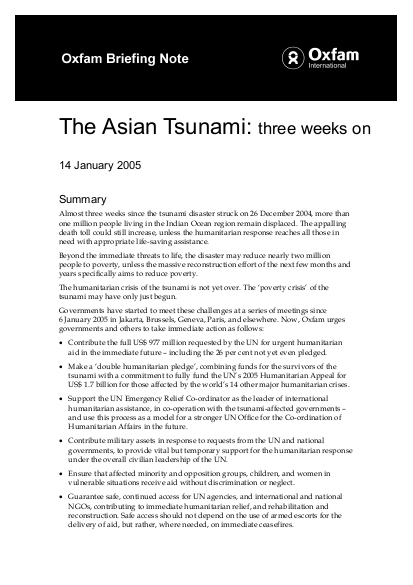 The Asian Tsunami: three weeks on | ALNAP