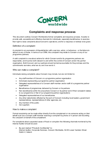 Complaints and response process | ALNAP