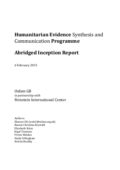 Humanitarian Evidence Synthesis and Communication Programme Abridged Inception Report | ALNAP