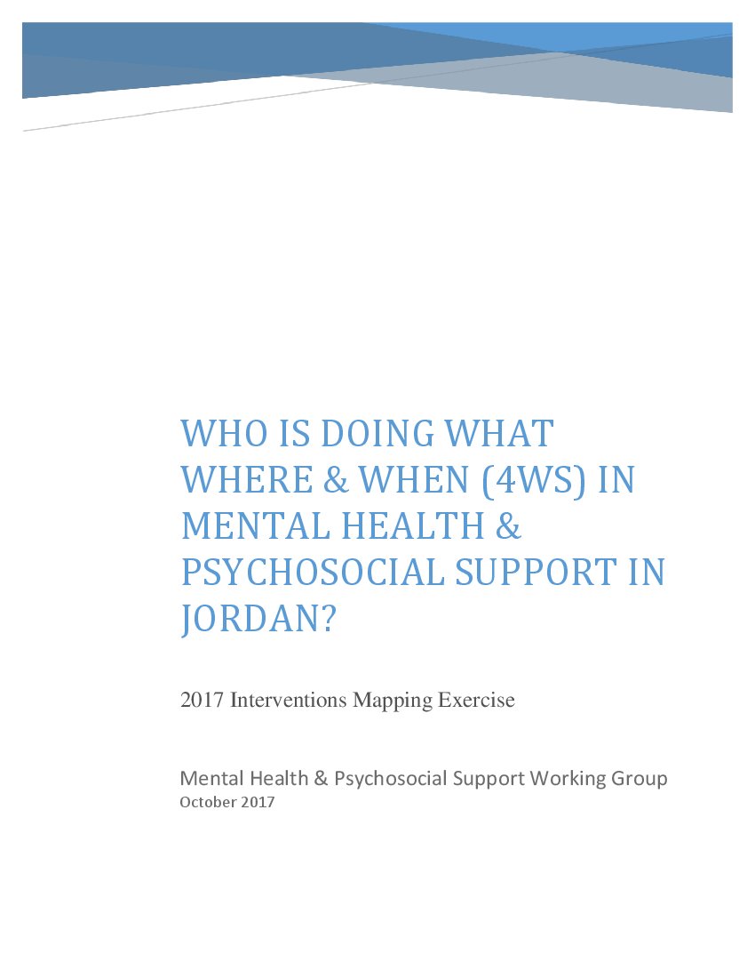 Who Is Doing What Where And When 4ws In Mental Health And Psychosocial Support In Jordan 2017 