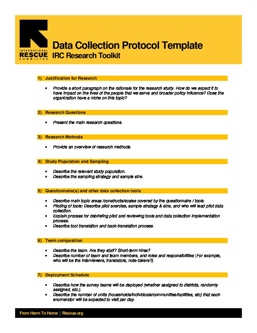IRC Research Toolkit: Data Collection Protocol Template | ALNAP