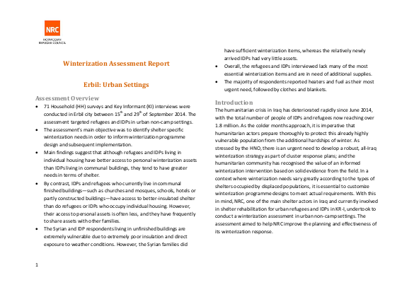 Winterization Assessment Report - Erbil: Urban Settings | ALNAP
