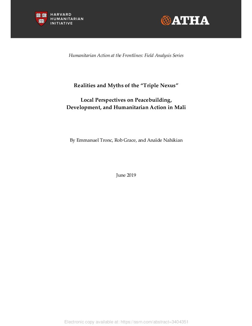 Realities and myths of the 'triple nexus': local perspectives on peacebuilding, development, and ...