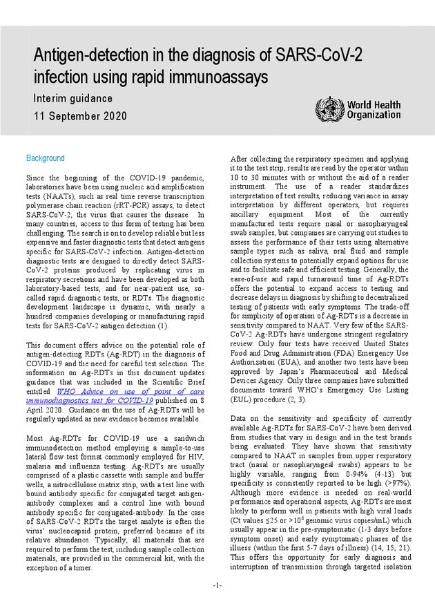 Antigen-Detection in the Diagnosis of SARS-CoV-2 Infection Using Rapid ...