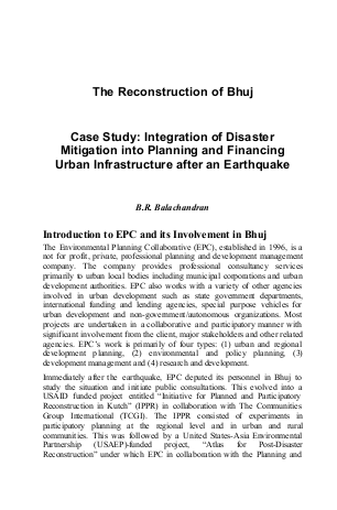 The Reconstruction of Bhuj Case Study: Integration of Disaster ...