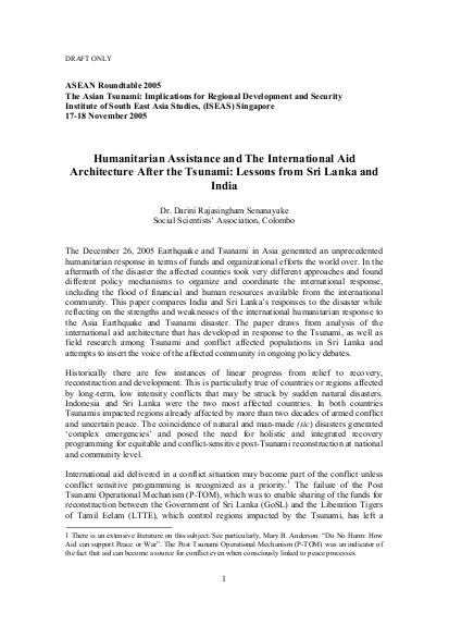 Humanitarian Assistance and The International Aid Architecture After ...