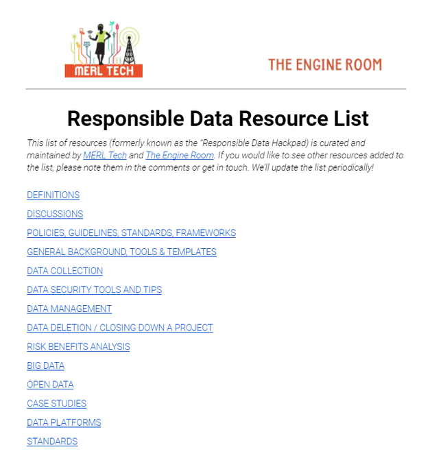 Responsible Data Resource List | ALNAP