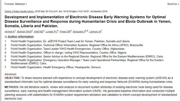 Development and implementation of electronic disease early warning systems for optimal disease ...