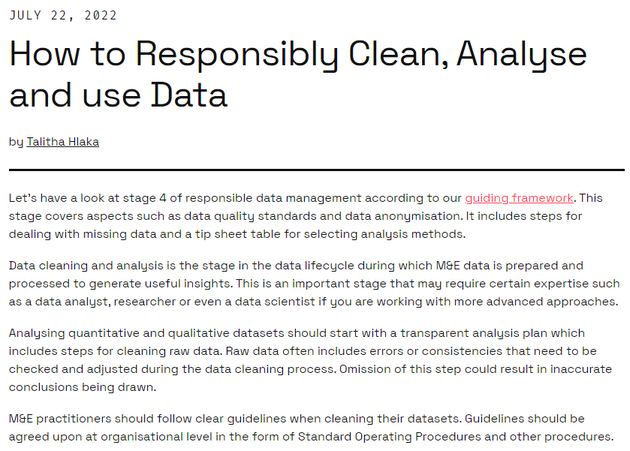 How to Responsibly Clean, Analyse and use Data | ALNAP