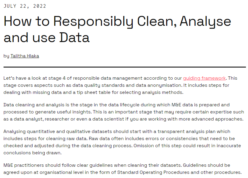 How to Responsibly Clean, Analyse and use Data | ALNAP