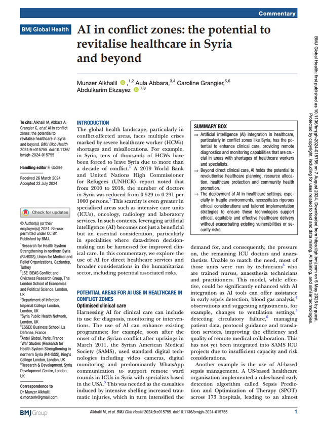 Artificial intelligence (AI) in conflict zones: the potential to ...