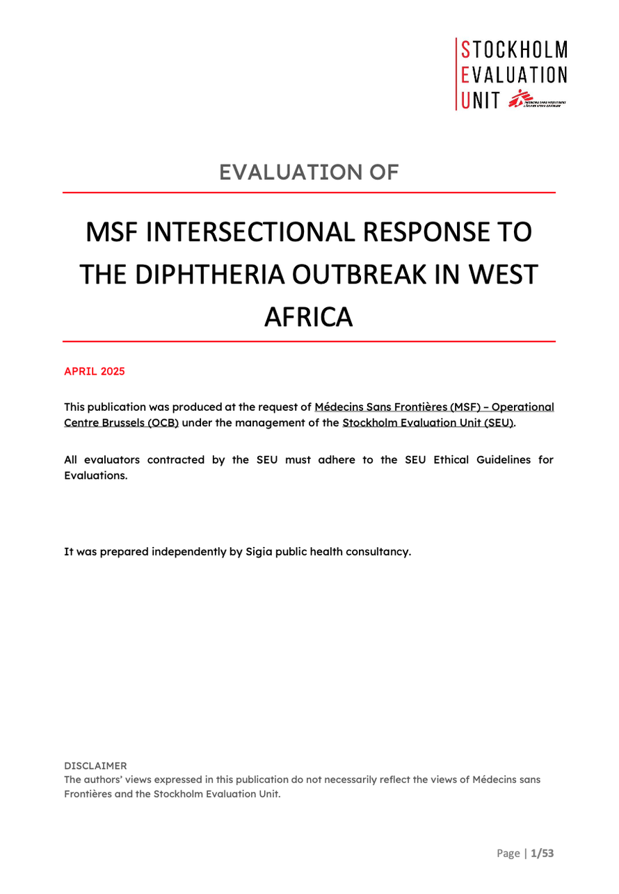 Evaluation of the MSF intersectional response to the diphtheria outbreak in West Africa | ALNAP
