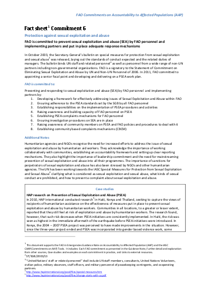 FAO Commitments on Accountability to Affected Populations (AAP): Factsheet Commitment 6 | ALNAP