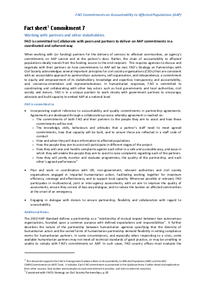 FAO Commitments on Accountability to Affected Populations (AAP): Factsheet Commitment 7 | ALNAP