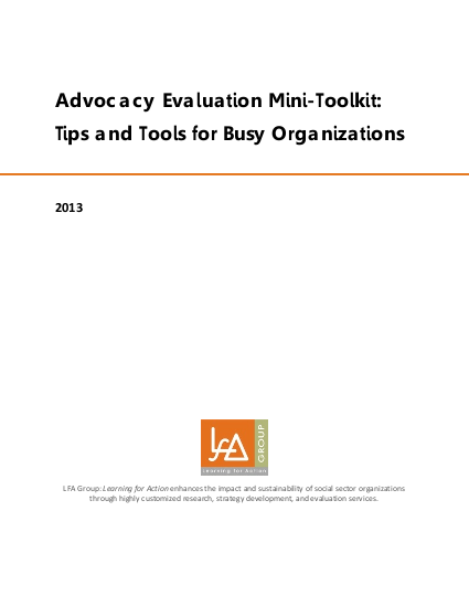 Advocacy Evaluation Mini-Toolkit: Tips and Tools for Busy Organizations ...