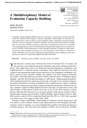 A multidisciplinary model of evaluation capacity building | ALNAP