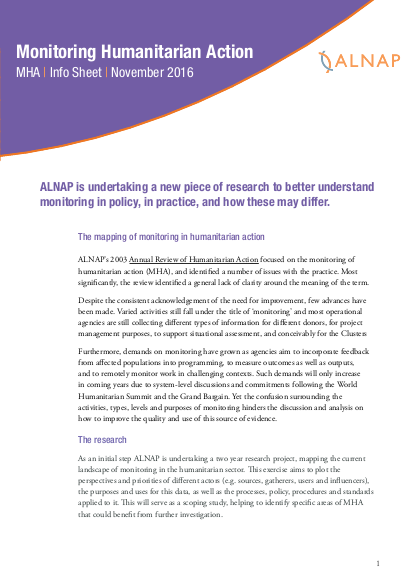 Monitoring of Humanitarian Action Infosheet | ALNAP