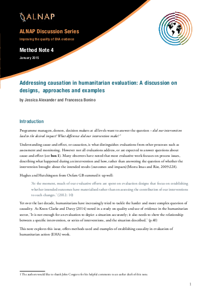 Addressing causation in humanitarian evaluation: A discussion on designs, approaches and ...