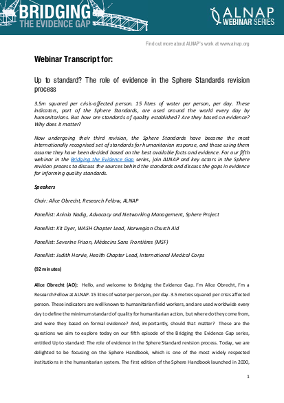 Webinar transcript: Up to standard? The role of evidence in the Sphere Standards revision ...