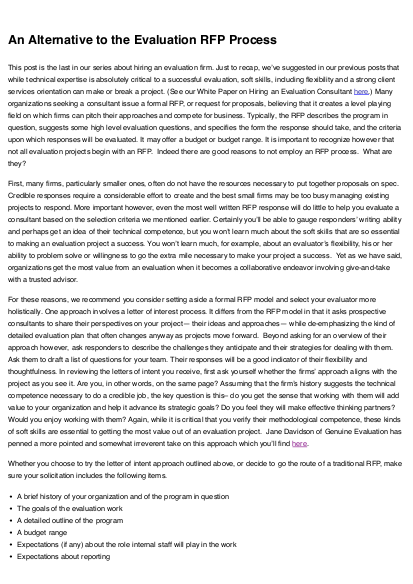 An Alternative to the Evaluation RFP Process | ALNAP