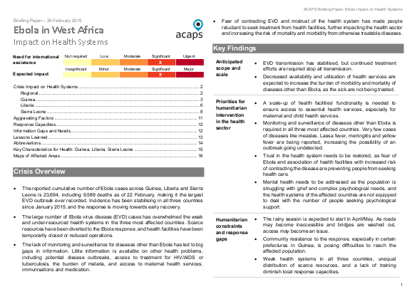 Ebola in West Africa: Impact on Health Systems | ALNAP