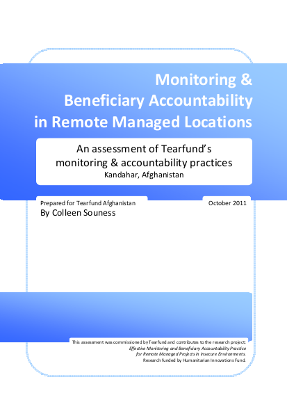 Monitoring & Beneficiary Accountability in Remote Managed Locations | ALNAP