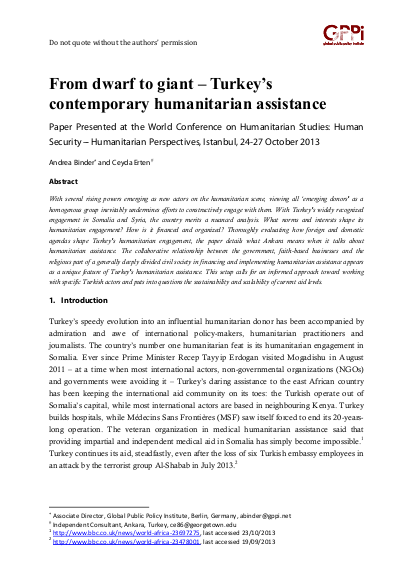 From Dwarf to Giant – Turkey’s Contemporary Humanitarian Assistance | ALNAP