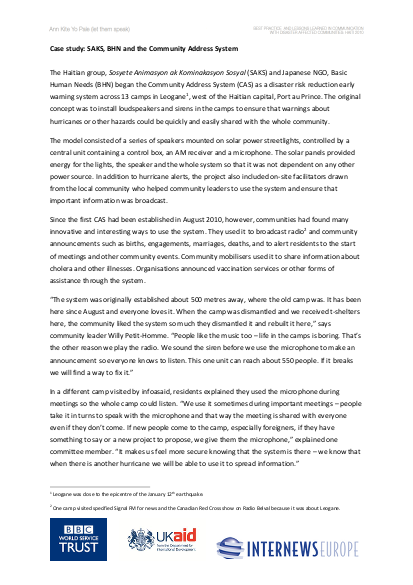 Case Study: SAKS, BHN and the Community Address System | ALNAP