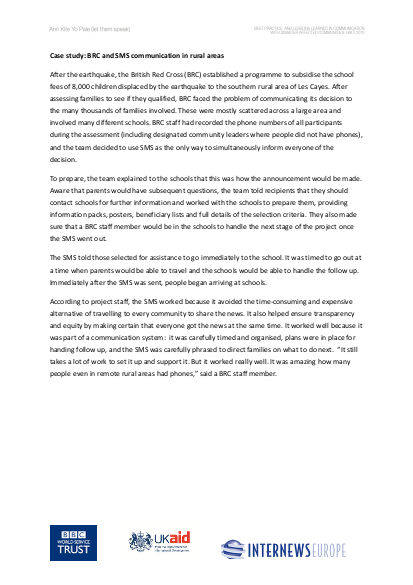 Case Study: BRC and SMS Communication in Rural Areas | ALNAP