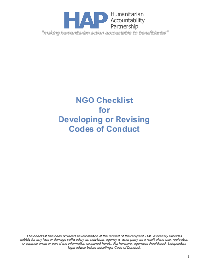 NGO Checklist for Developing or Revising Codes of Conduct | ALNAP