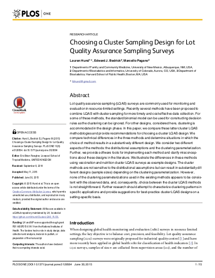 Choosing a Cluster Sampling Design for Lot Quality Assurance Sampling ...