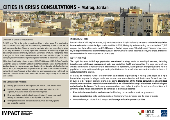 Cities in crises consultations: Mafraq, Jordan | ALNAP