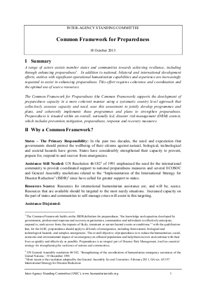 Common framework for preparedness | ALNAP