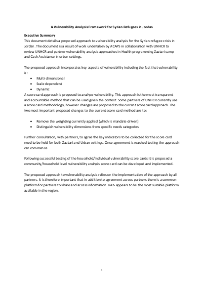 A Vulnerability Analysis Framework for Syrian Refugees in Jordan: A ...