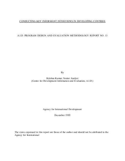 Conducting Key Informant Interviews in Developing Countries | ALNAP
