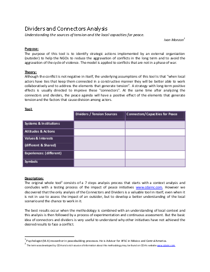 Dividers and connectors analysis: Understanding the sources of tension ...