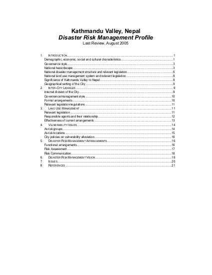 Disaster Risk Management Profile: Kathmandu Valley, Nepal | ALNAP