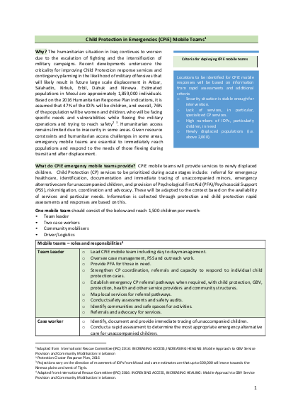 Child Protection in Emergencies (CPiE) Mobile Teams | ALNAP