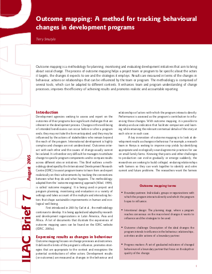 Outcome mapping: A method for tracking behavioural changes in ...