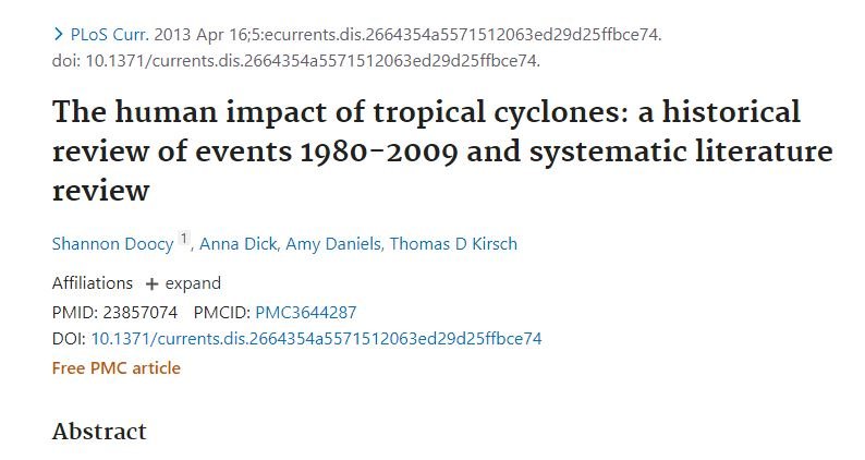 The Human Impact of Tropical Cyclones: A Historical Review of Events ...